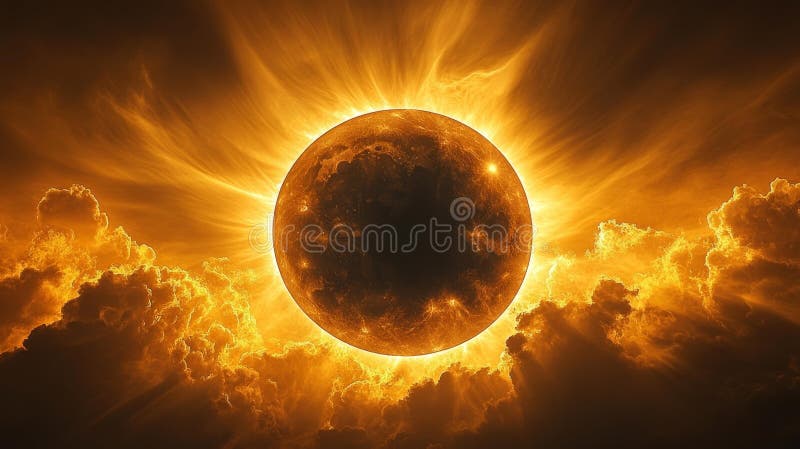 Stunning Solar Eclipse with Fiery Corona and Dynamic Rays Stock ...