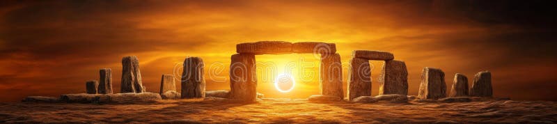 Stunning Solar Eclipse Framed by Ancient Stone Monuments Stock ...