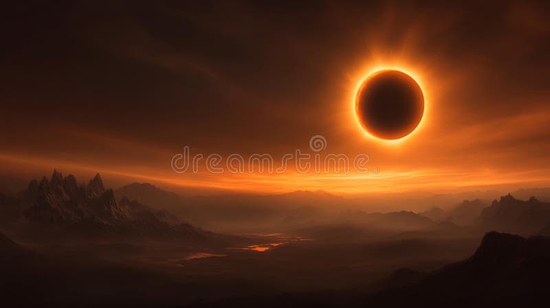 Stunning Solar Eclipse Over a Majestic Mountain Range Stock ...