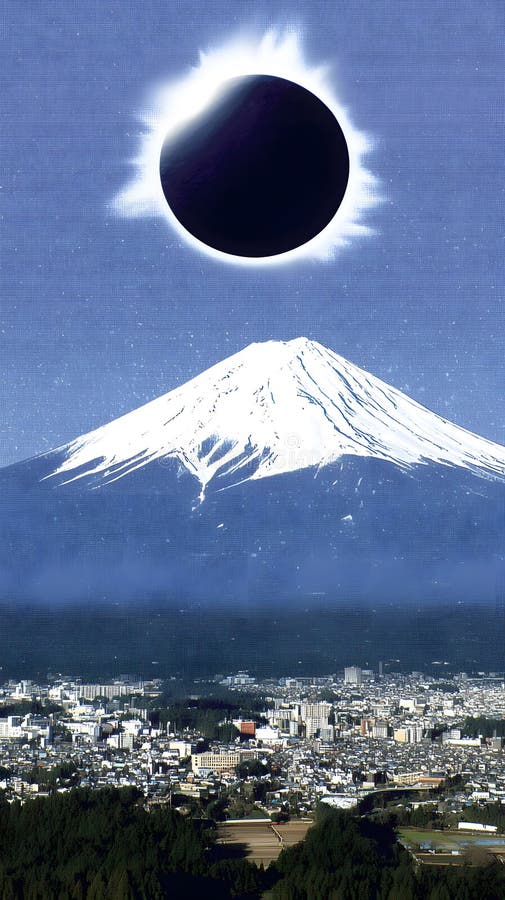 Stunning Solar Eclipse Over Mount Fuji. Stock Illustration ...
