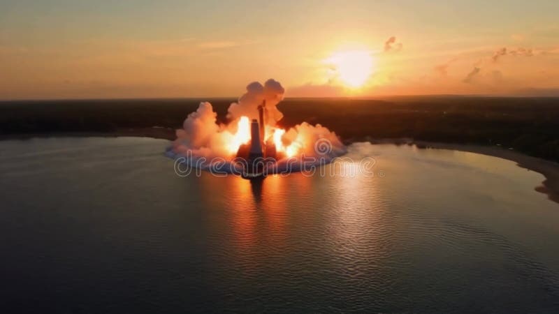 Stunning Space Shuttle Launch Over Water at Sunset Video Stock Footage ...