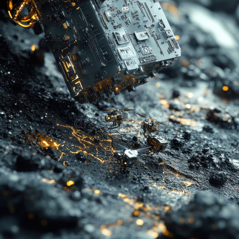 Futuristic Spacecraft Landing on an Alien Planet Surface at Dusk Stock ...