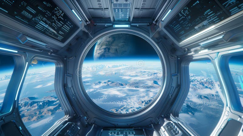 Stunning Spaceship Interior with Advanced Tech and Panoramic View of ...