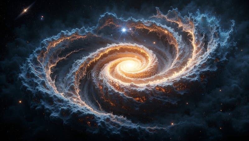 Stunning Spiral Galaxy with Glowing Arms in White and Gold Against Deep ...