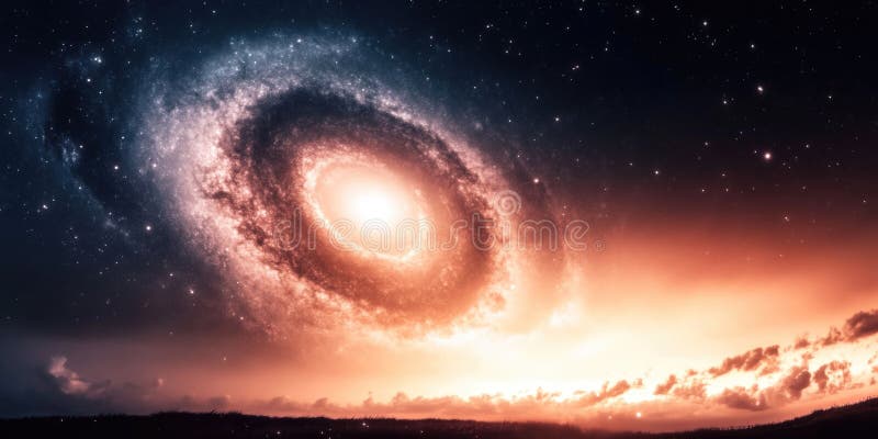 Stunning Spiral Galaxy Glowing Core Starry Night Sky Stock Photos ...