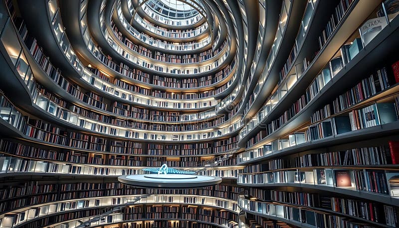 Stunning Spiral Library Design with Thousands of Books Stock ...