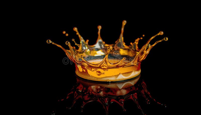 Stunning Splash of Golden Liquid Forms Crown Shape Against Black ...