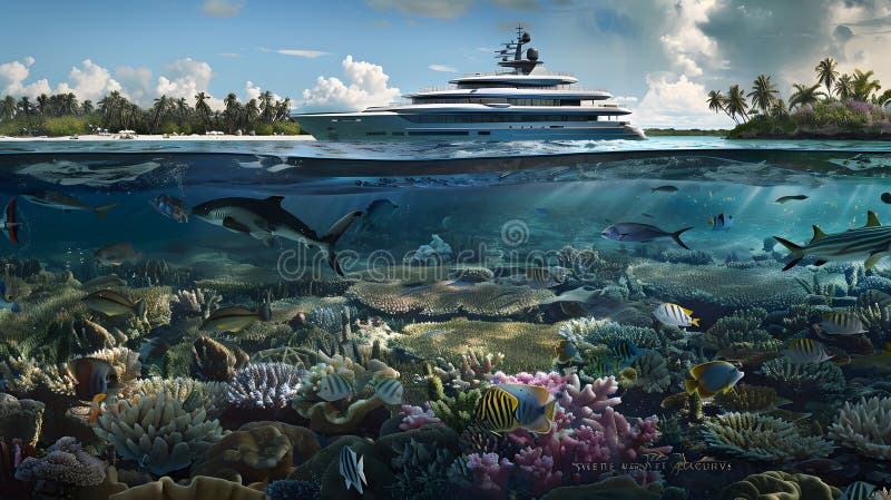 An Underwater View Blending with an Above Water with Ship Stock Image ...