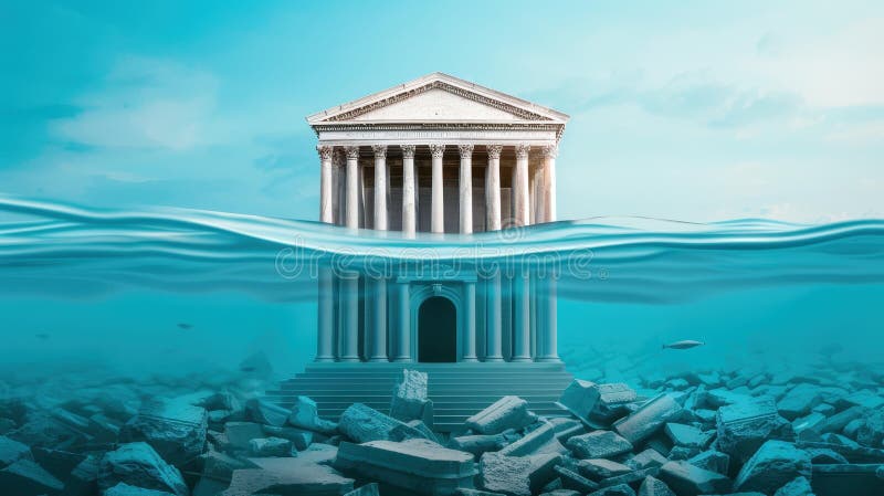 A Stunning Split View Reveals a Submerged Classical Structure, Merging ...