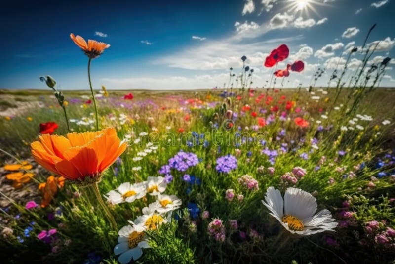 Stunning Springtime Scene with Vibrant Wildflowers.. Generative AI ...
