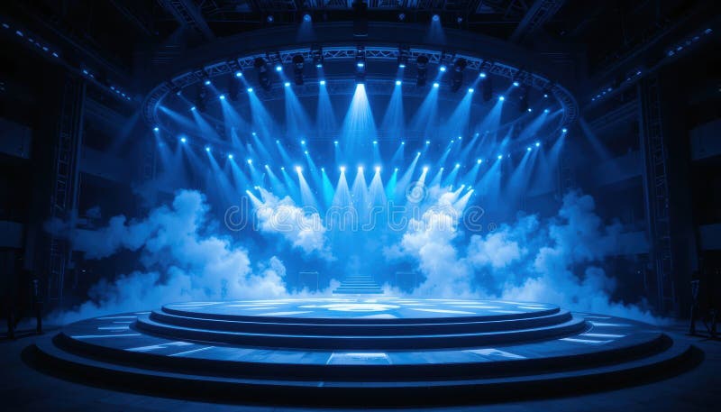 Stunning Stage Setup Featuring Dramatic Blue Lighting and Fog, Creating ...