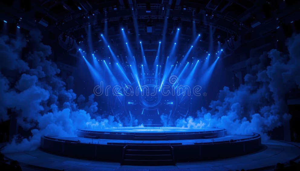 Stunning Stage Setup Featuring Dramatic Blue Lighting and Fog Effects ...