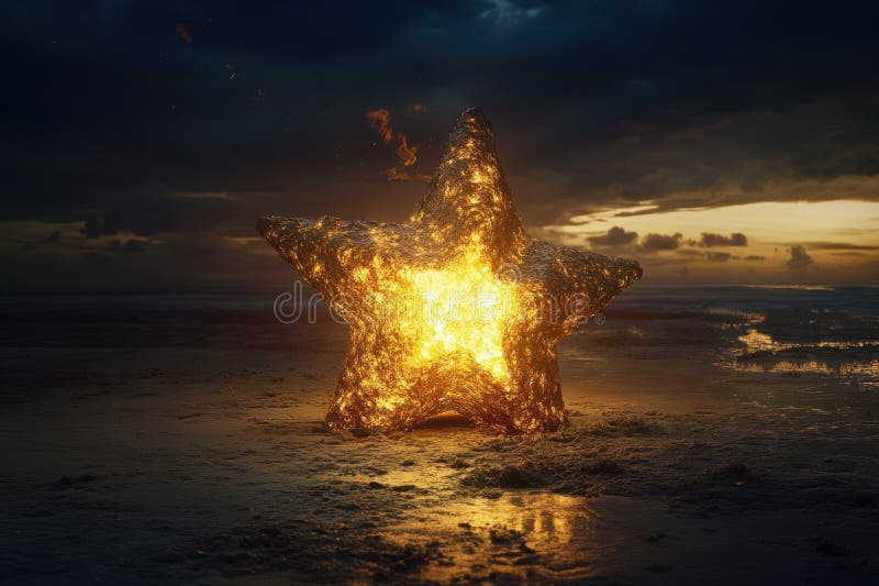 Unique Glowing Star Structure on Beach during Sunset with Dramatic ...