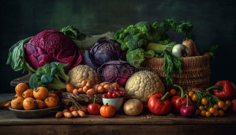 Autumn Harvest Still Life: a Bountiful Table of Vibrant Vegetables ...