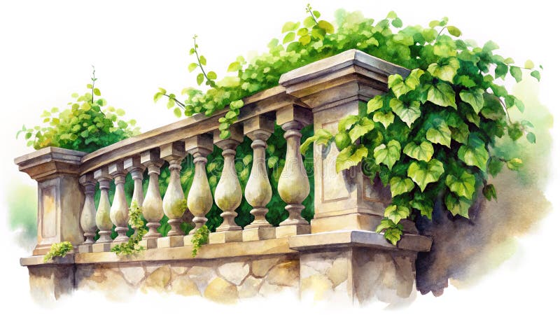 Stunning Stone Balcony Railing with Vibrant Greenery Isolated ...