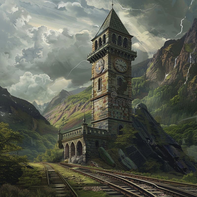 Stunning Stone Clock Tower Amidst Railway Tracks, a Timeless Landmark ...