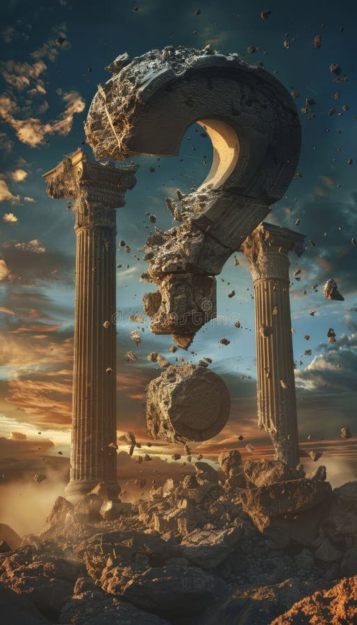 A Stunning Stone Question Mark Sculpture Splitting Two Columns ...