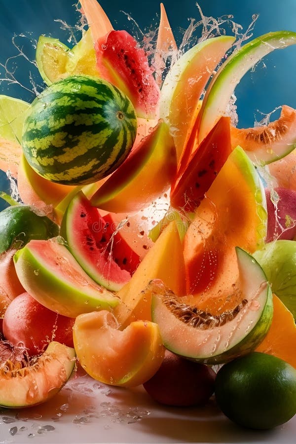 Stunning Studio Background with Ripe Watermelons and Melons with Water ...