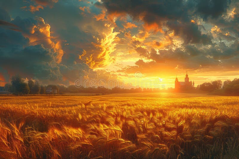 Stunning Summer Wallpaper: Castle Overlooking Cereal Fields W Stock ...