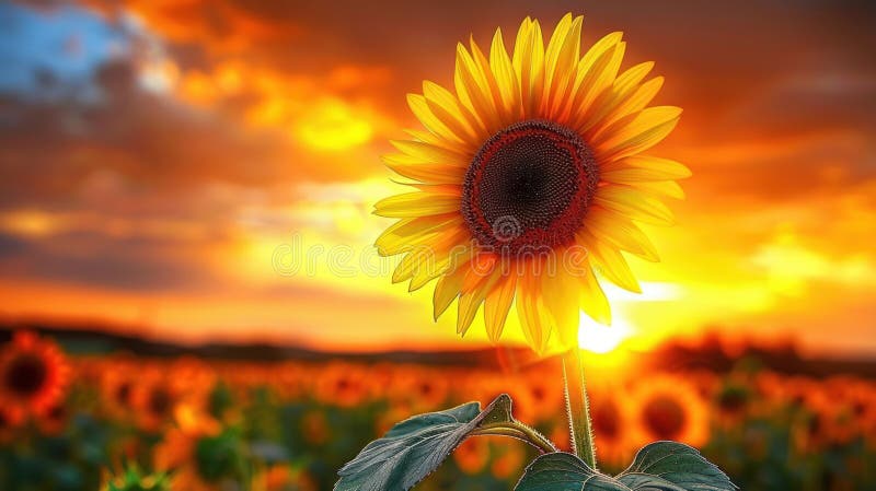 A Stunning Sunflower Against a Sunset Sky Stock Image - Image of nature ...