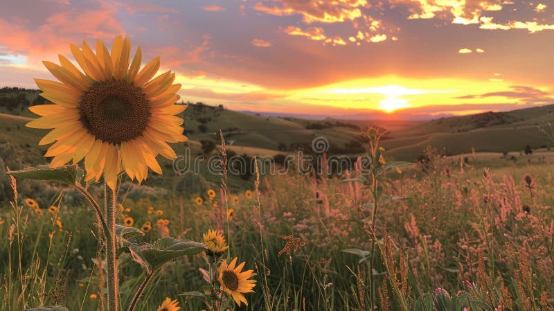 A Stunning Sunflower Against a Sunset Sky Stock Image - Image of ...