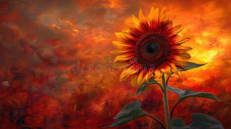 A Stunning Sunflower Against a Sunset Sky Stock Image - Image of ...