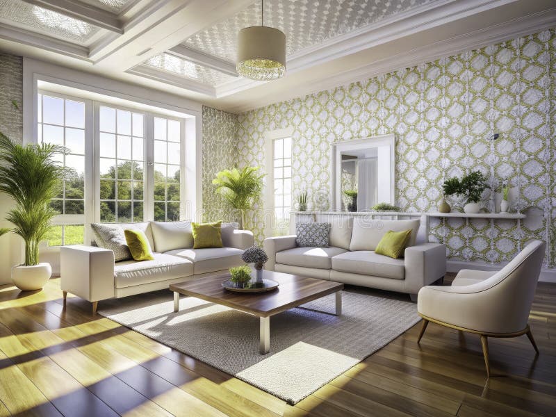 Stunning Sunlit Modern White Interior Patterned Walls Crisp Detail in a ...