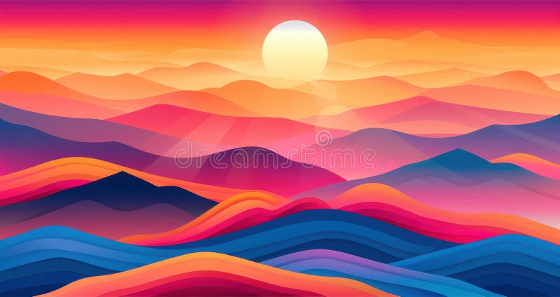 Stunning Sunrise Backdrop with Mountain Silhouettes. Stock Illustration ...