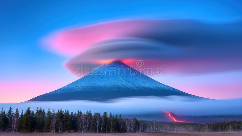 Erupting Volcano at Sunrise Dramatic Landscape Photography Stock ...