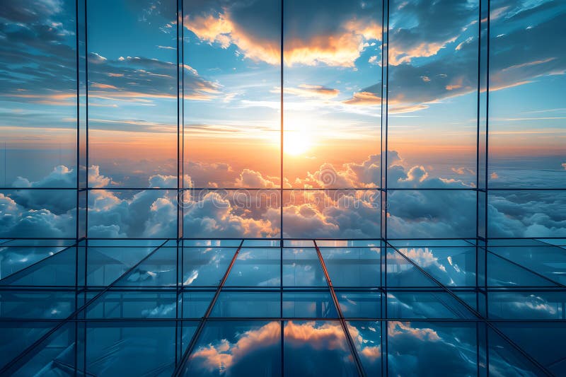Majestic Sunrise through Glass Building Windows - Architectural Beauty ...