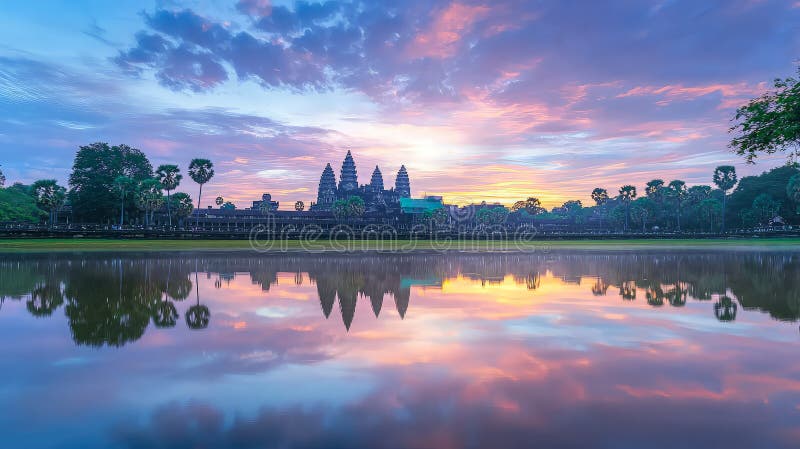 Stunning Sunrise Over Angkor Wat Temple Reflected in Calm Water Stock ...