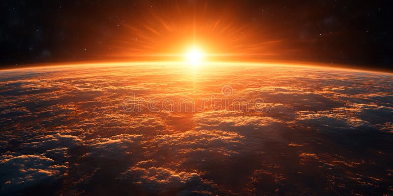 Stunning Sunrise Over Earth Dramatic Cloudscape Space View Sky Red Rays ...
