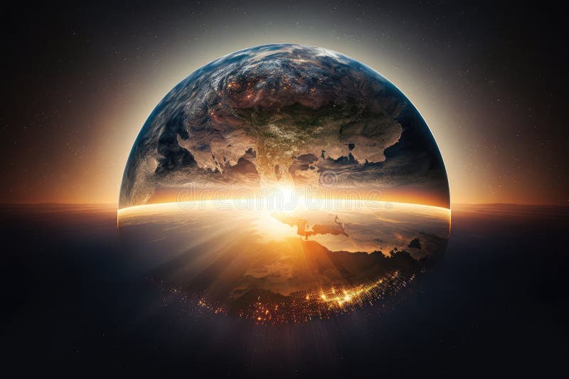 A Stunning Sunrise Over a Globe, with Rays of Light Illuminating the ...