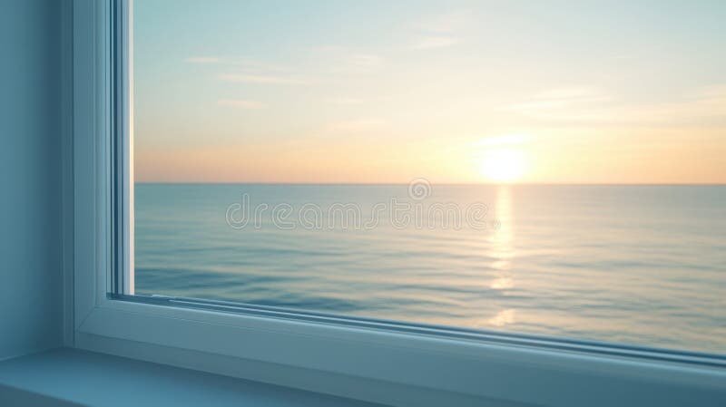 Serene Sunrise View from Window Overlooking Calm Ocean Waves Stock ...
