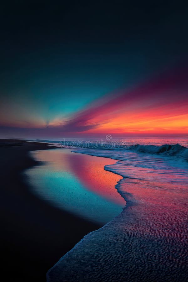 Stunning Sunset Beach Scene with Vibrant Colors Stock Illustration ...