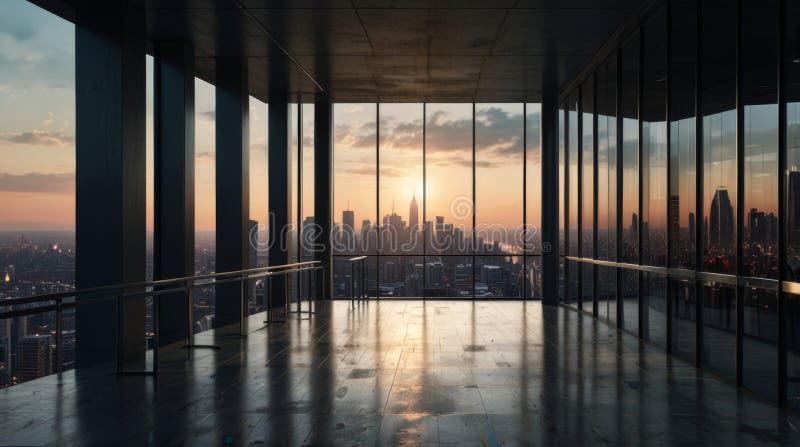 Sunset View from Modern Skyscraper Stock Illustration - Illustration of ...