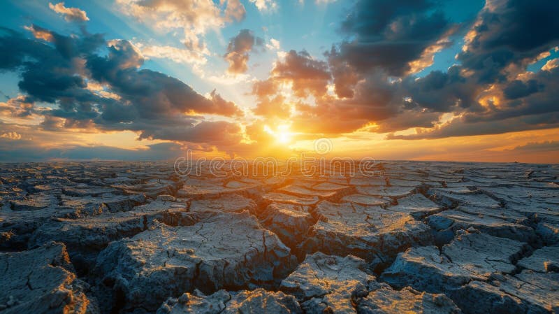 Stunning Sunset Casting Light on a Desolate, Parched Landscape ...