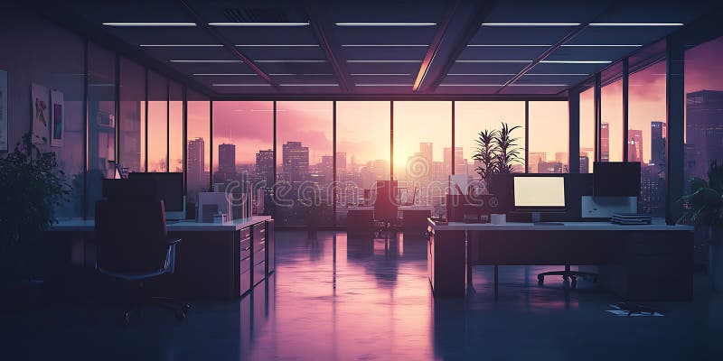 Stunning Sunset Cityscape Office View: Modern Workspace Background ...