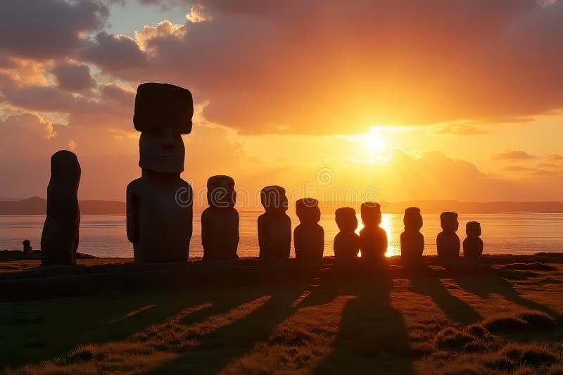 Stunning Sunset Enthralling Easter Island Stock Illustration ...