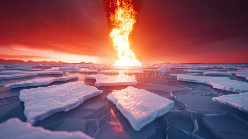 Stunning Sunset with Fiery Explosion Over the Icy Landscape, Showcasing ...