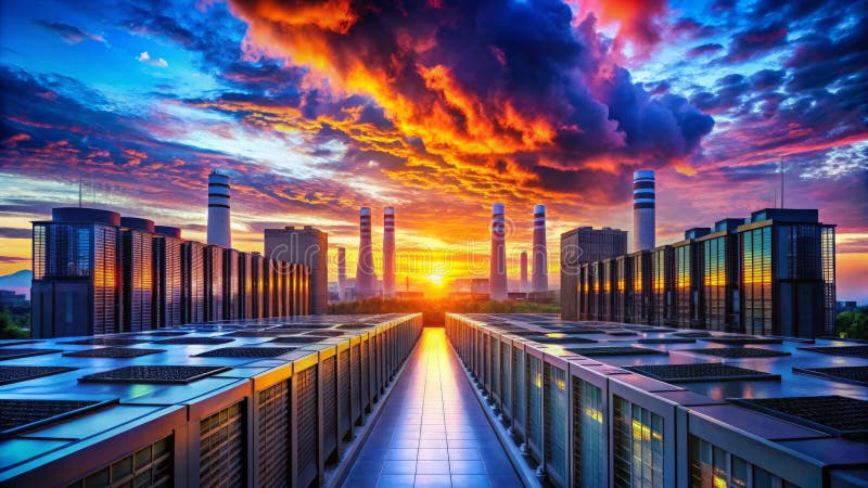 Stunning Sunset Illuminates a Modern Data Center Network Infrastructure ...