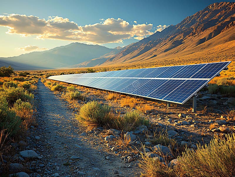 Stunning Sunset Illuminates a Solar Panel Array in a Rugged ...