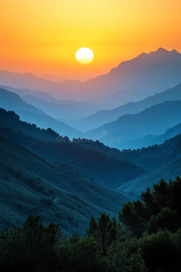 Stunning Sunset Illuminating Layered Mountain Ranges, Creating a ...