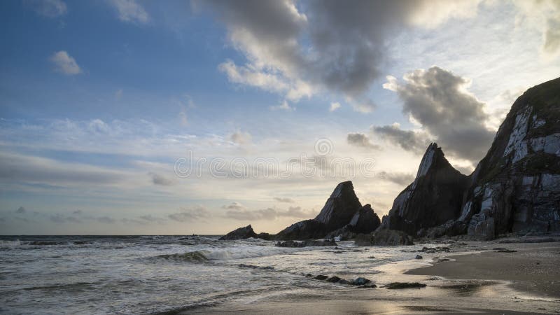 Stunning Sunset Landscape Image of Westcombe Beach in Devon England ...