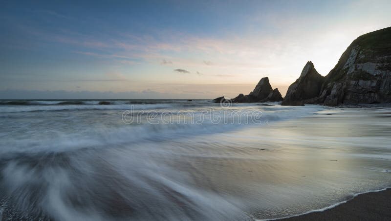 Stunning Sunset Landscape Image of Westcombe Beach in Devon England ...