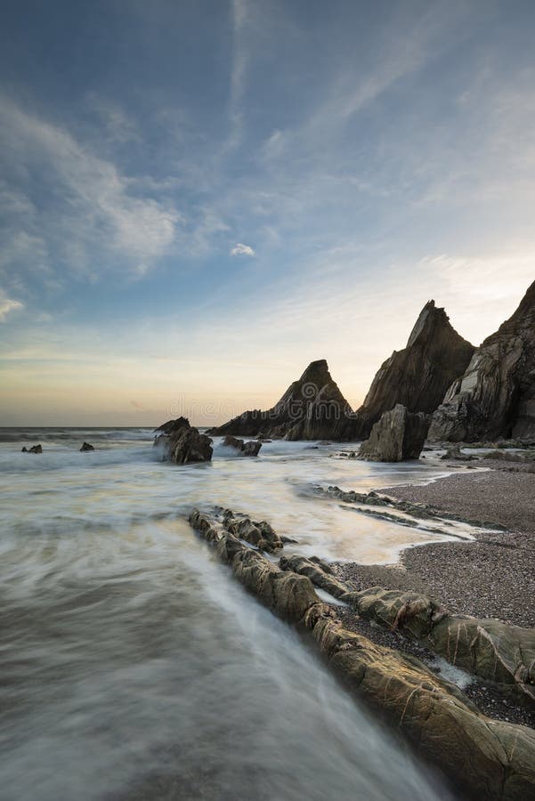 Stunning Sunset Landscape Image of Westcombe Beach in Devon England ...