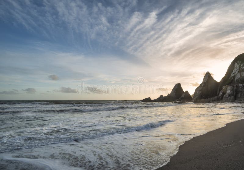 Stunning Sunset Landscape Image of Westcombe Beach in Devon England ...
