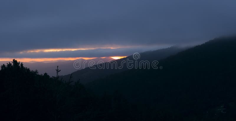 Stunning Sunset between Mountains Stock Photo - Image of environment ...