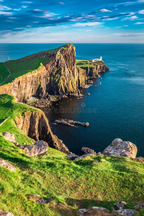 Stunning Sunset at the Neist Point Lighthouse, Scotland Stock Photo ...