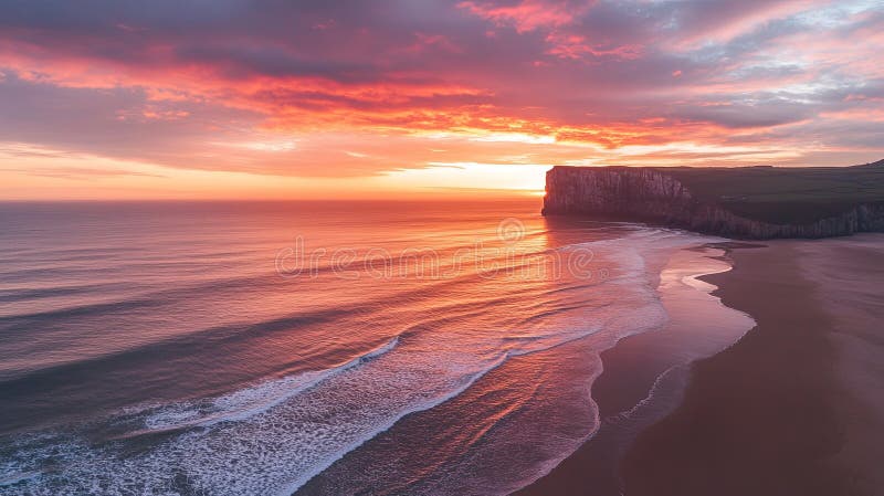A Stunning Sunset Over a Beach with Soft Waves Lapping at the Shore ...